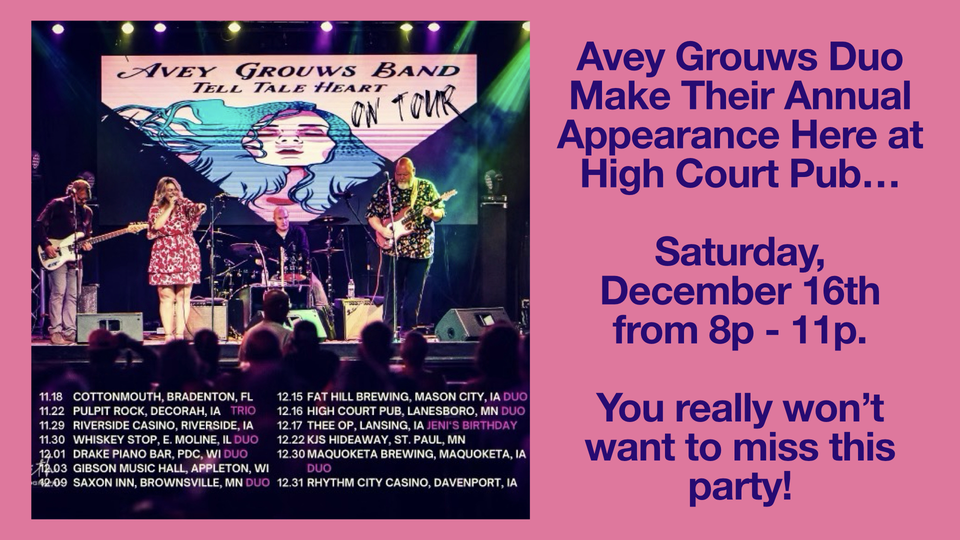 Avey Grouws Duo Live at the PUB! - The High Court Pub